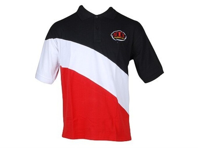 STI International Polo Shirt Short Sleeve Cotton Red White Black