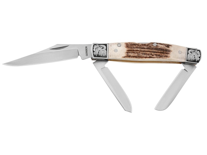 Gerber Stockman Folding Knife 3-Blade SS Blades Stag Handle