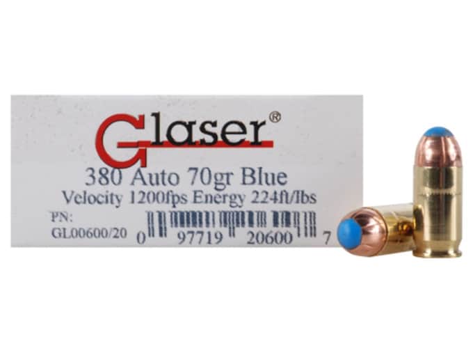 Glaser Blue Safety Slug Ammo 380 ACP 70 Grain Safety Slug 20PK