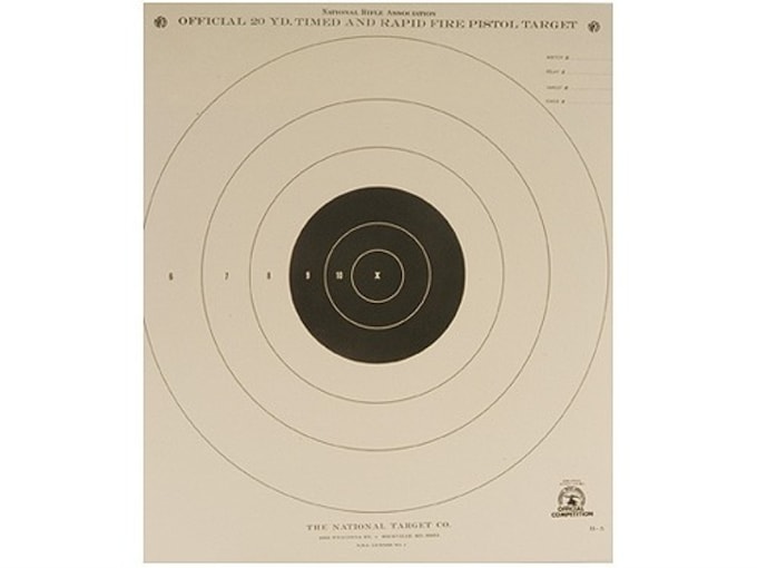 NRA Official Pistol Targets B-5 20 Yard Timed Rapid Fire Paper 100PK