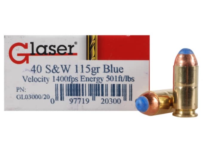 Glaser Blue Safety Slug Ammo 40 S&W 115 Grain Safety Slug 20PK