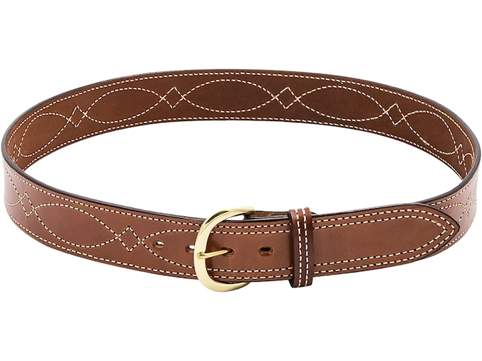 Bianchi B9 Fancy Stitched Belt 1.75 Brass Buckle Suede Lined Leather