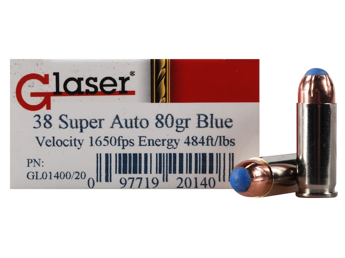 Glaser Blue Safety Slug Ammo 38 Super 80 Grain Safety Slug 6PK