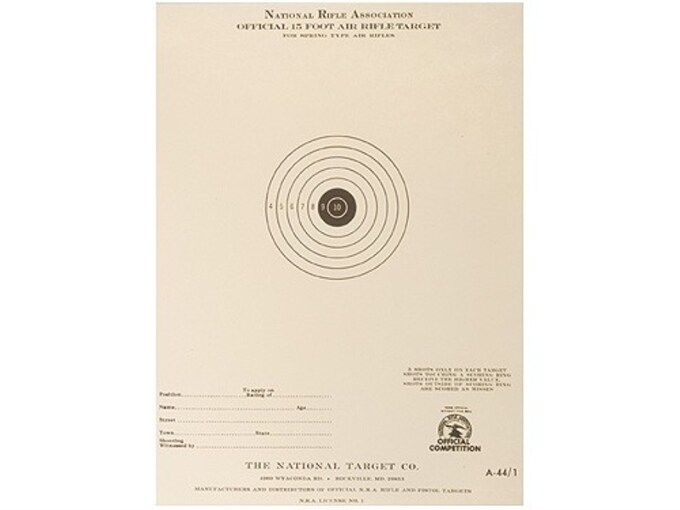 NRA Official Air Rifle Targets A-44/1 15' Air Rifle Paper 100PK
