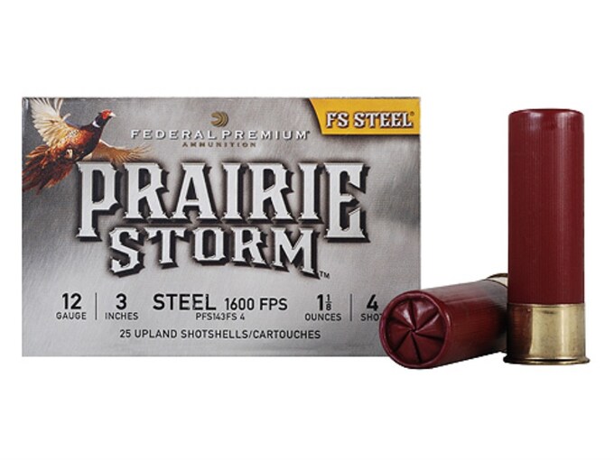 Federal Premium Prairie Storm Ammo 12 Ga 3 1-1/8oz #4 Steel Shot Case