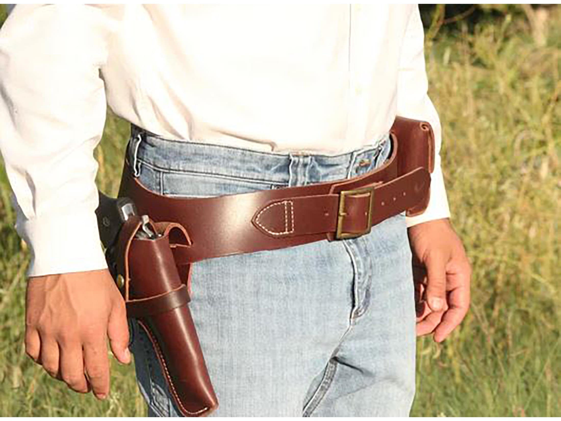 Hunter Buscadero Cap Ball Revolver Gun Belt Leather Brown XL