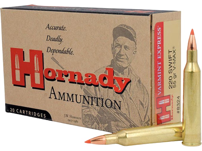 Hornady Varmint Express Ammo 220 Swift 55 Grain V-MAX Polymer Tip Box