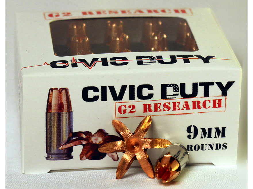 G2 Research Civic Duty 9mm Luger Ammo 96 Grain G2 R.I.P. Solid Hollow