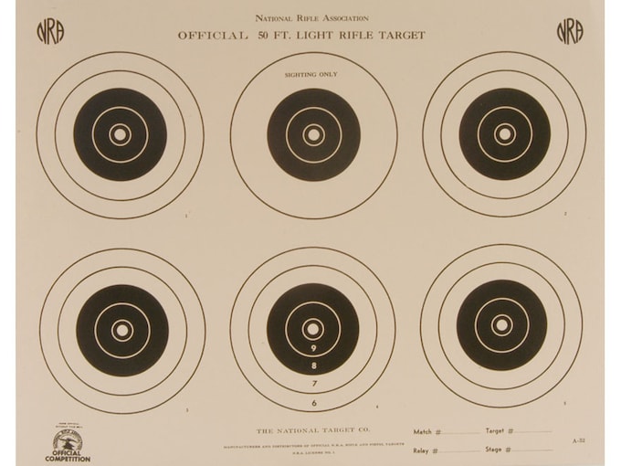 NRA Official Smallbore Rifle Targets A-32 50' Light Rifle Paper 100PK