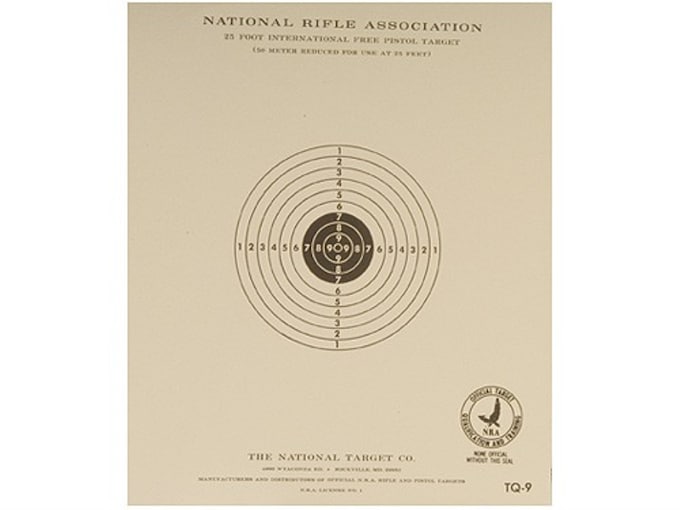 NRA Official Pistol Targets TQ-9 25' Slow Fire Paper 100PK