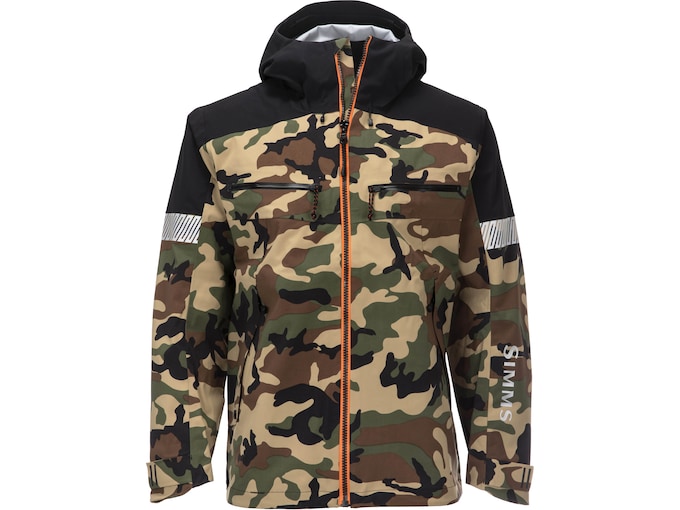 Simms Men's CX Fishing Rain Jacket Woodland Camo Medium