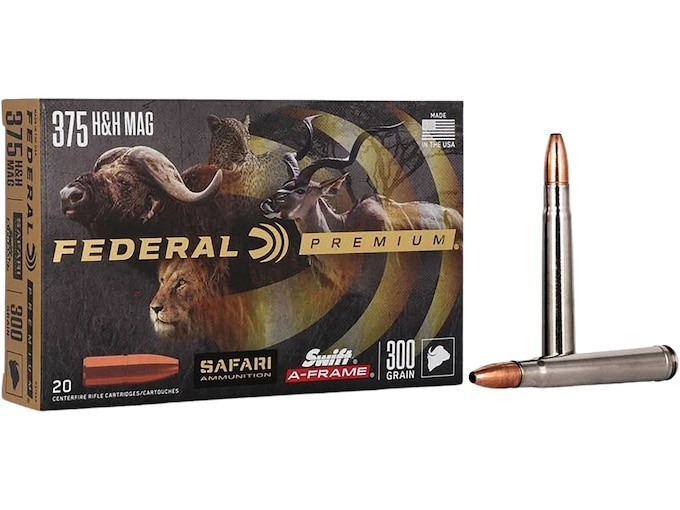 Federal Premium Safari Ammo 375 H&H Mag 300 Grain Swift A-Frame Box of