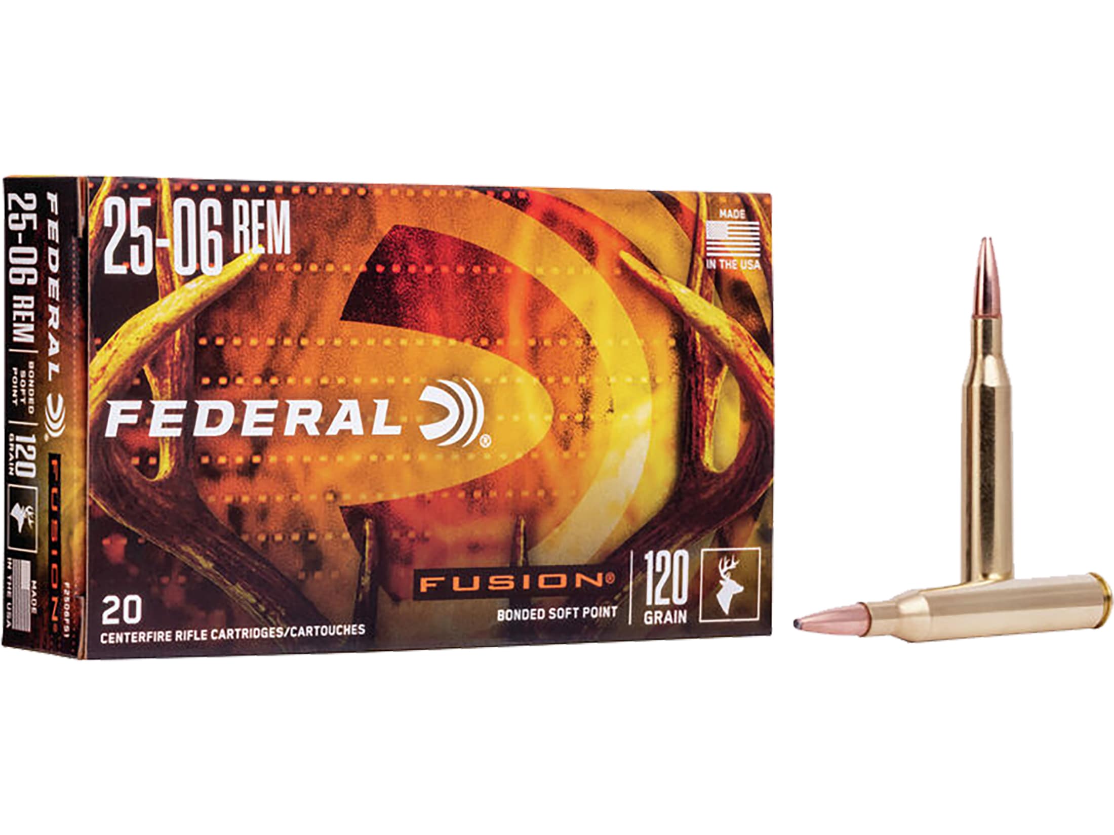 Federal Fusion 25-06 Remington Ammo 120 Grain Bonded Round Nose Box of