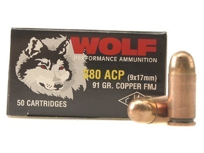 Wolf Ammo 380 ACP 91 Grain Full Metal Jacket Steel Case Berdan Primed
