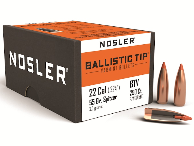 Nosler Ballistic Tip Varmint Bullets 22 Cal (224 Diameter) 55 Grain