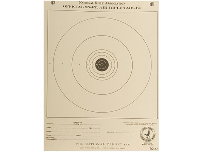 NRA Official Air Rifle Training Targets TQ-5/1 25' Paper 100PK
