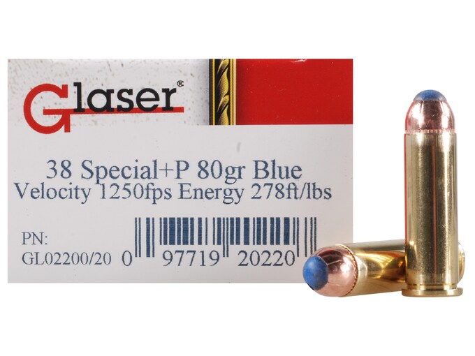 Glaser Blue Safety Slug Ammo 38 Special +P 80 Grain Safety Slug 6PK
