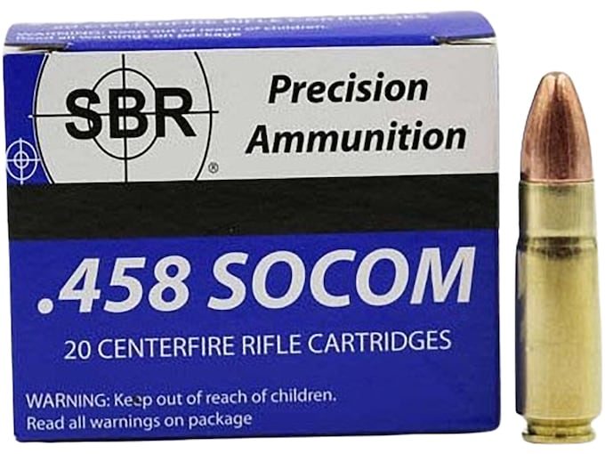 SBR Ammo 458 SOCOM 350 Grain Full Metal Jacket Box of 20