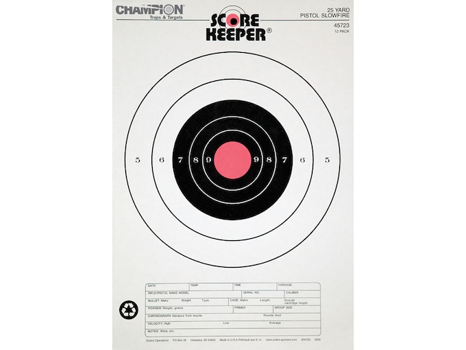 Champion Score Keeper 25 Yard Slow Fire Pistol Targets 11 x 16 Paper