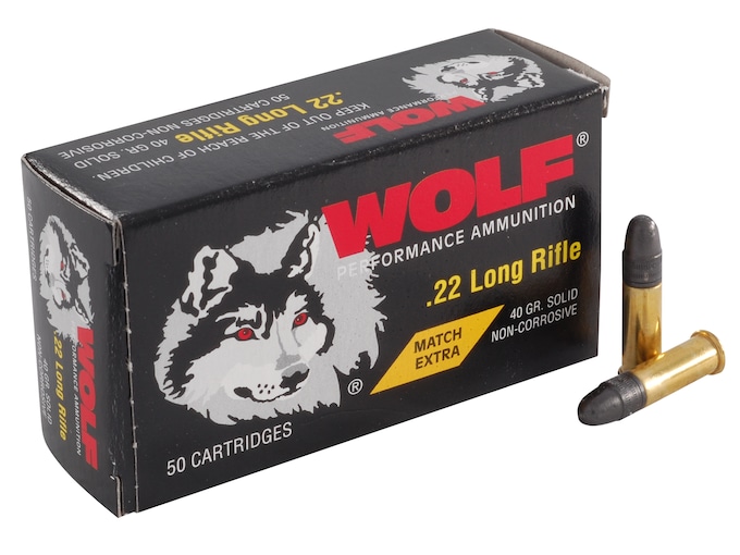 Wolf Match Extra Ammo 22 Long Rifle 40 Grain Lead Round Nose Box of 50