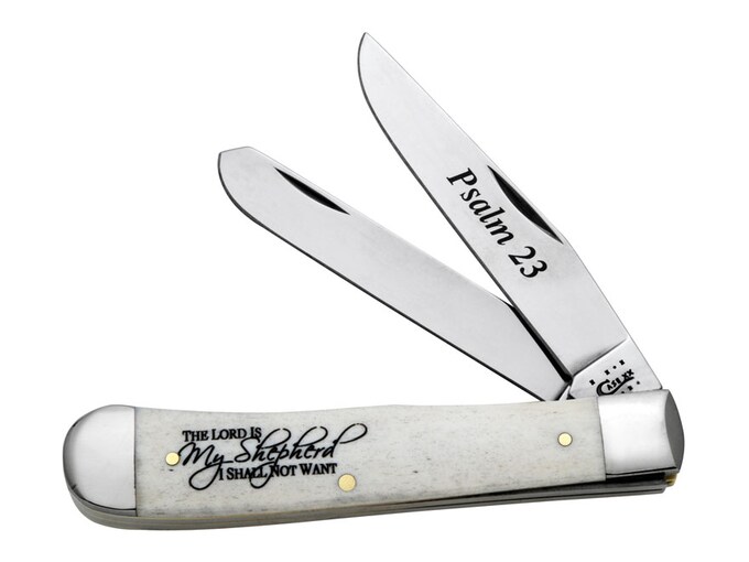 Case Religious Sayings Trapper 2 SS Blades Smooth Natural Bone Handle