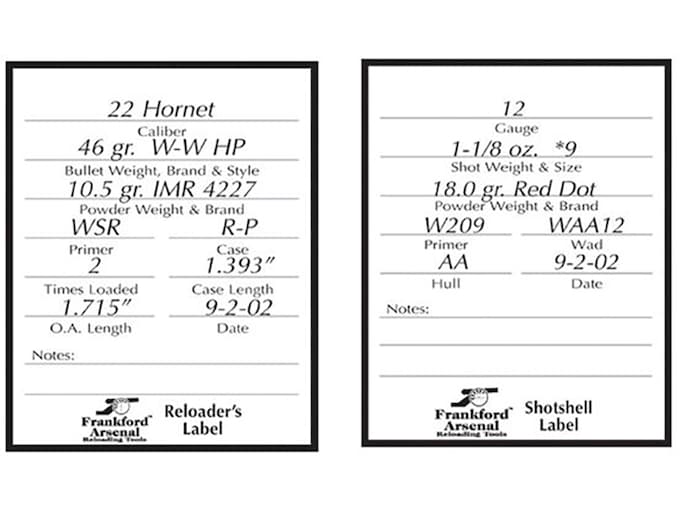 Frankford Arsenal Peel Stick Reloader's Labels Rifle/Handgun 100PK