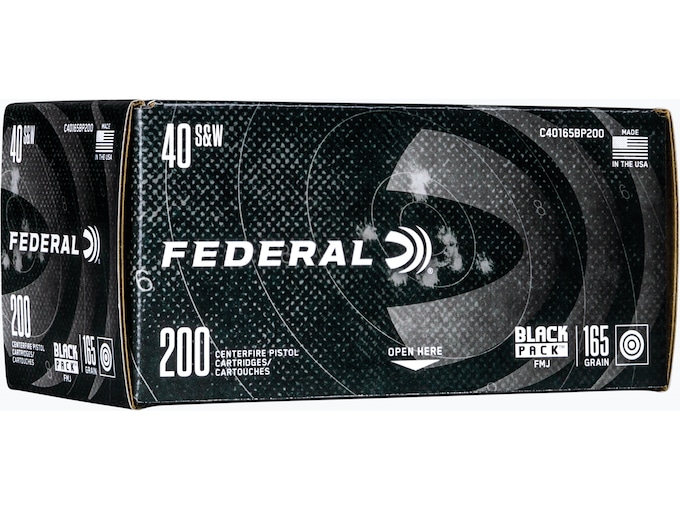 Federal Black Pack Ammo 40 S&W 165 Grain Full Metal Jacket Box of 200