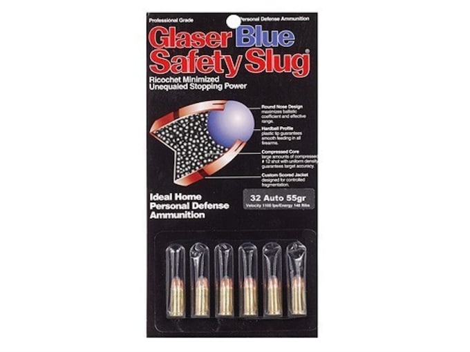 Glaser Blue Safety Slug Ammo 32 ACP 55 Grain Safety Slug 6PK