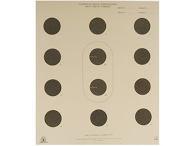 NRA Official Smallbore Rifle Targets A-36 50' 3 Postion Paper 100PK