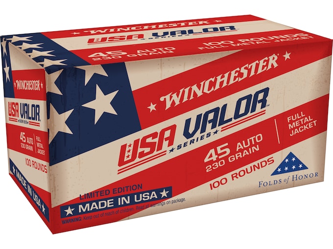 Winchester USA Valor Ammo 45 ACP 230 Grain Full Metal Jacket Box of