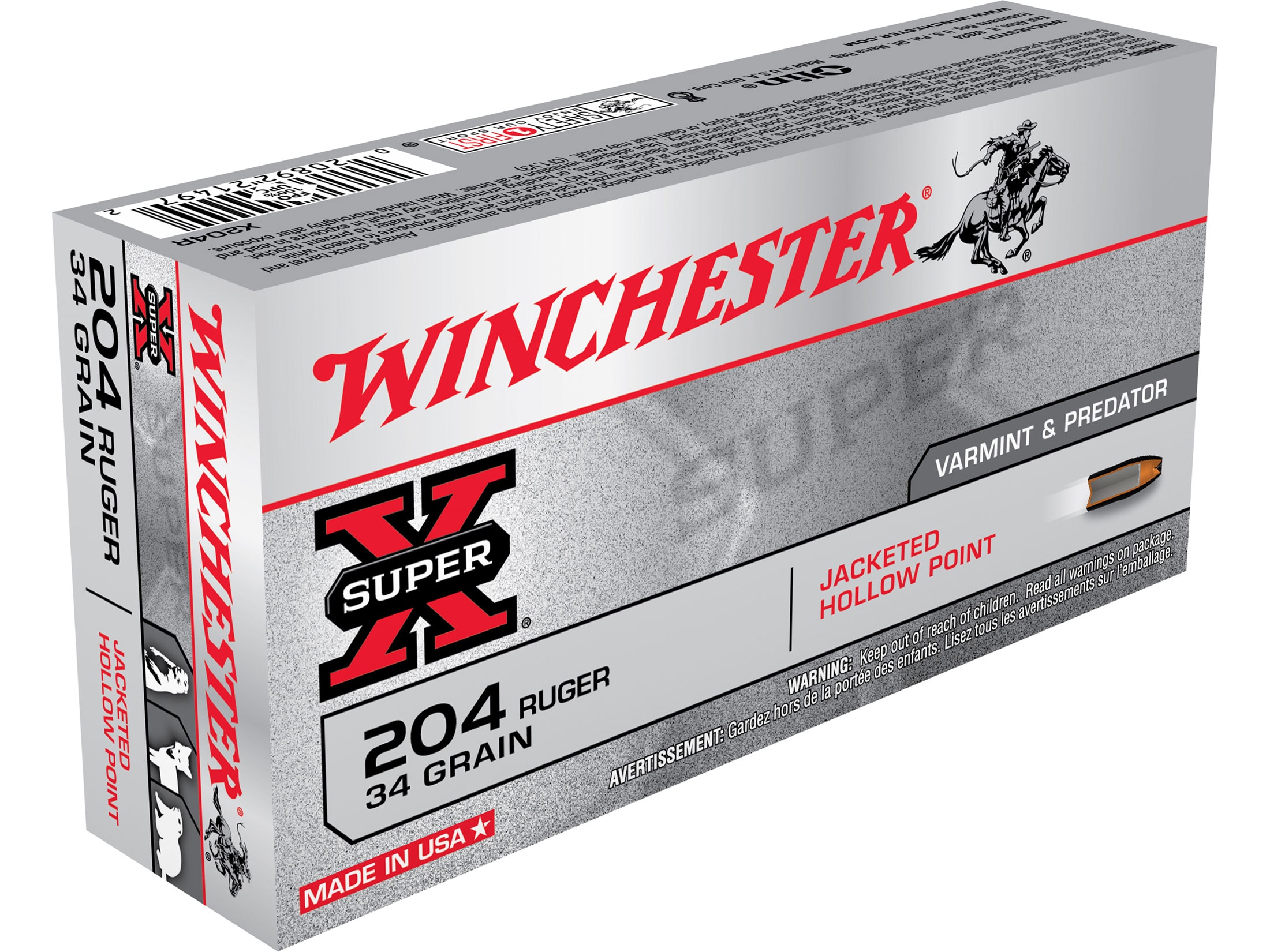 Winchester Super X 204 Ruger Ammo 34 Grain Jacketed Hollow Point Box
