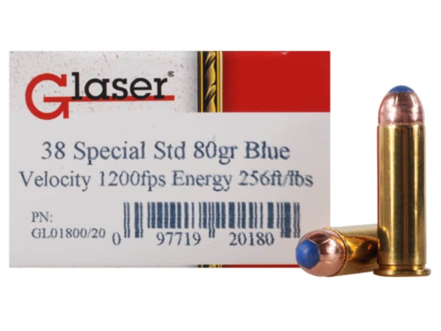 Glaser Blue Safety Slug Ammo 38 Special 80 Grain Safety Slug 20PK