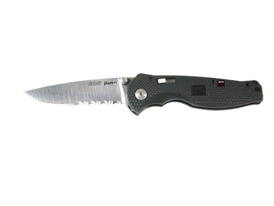 SOG Flash I Folding Knife 2.5 Serrated SS Drop Point Blade GRN Handle