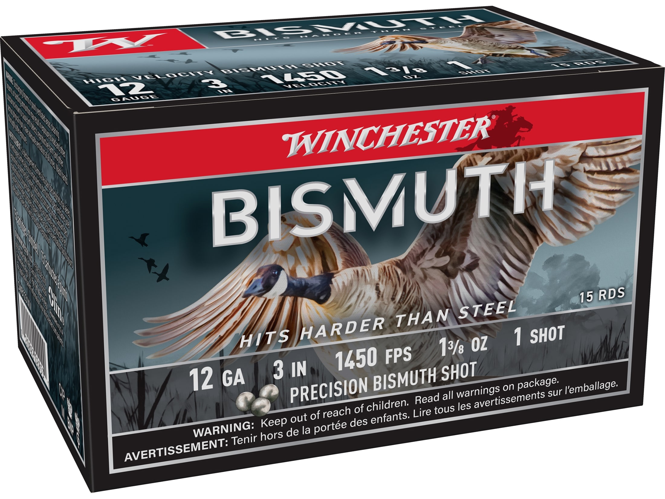 Winchester Bismuth 12 Ga Ammo 3 #1 Bismuth Shot 1-3/8oz Box of 15