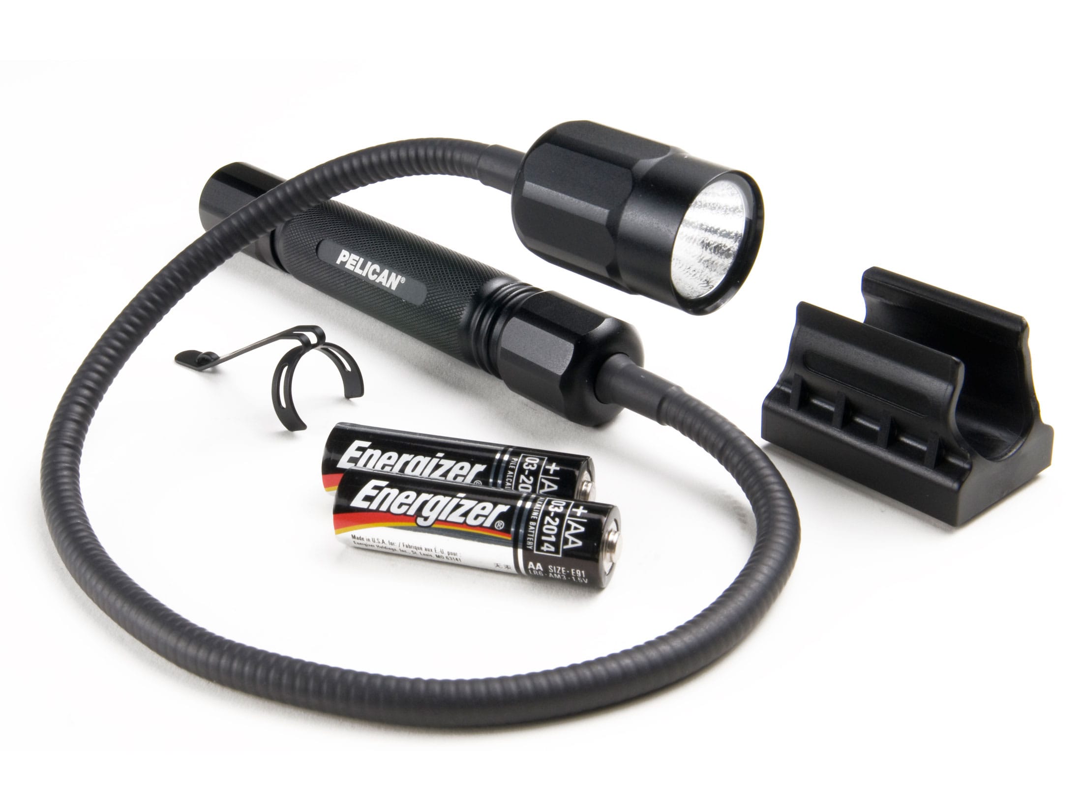 Pelican 2365 Flex Neck Flashlight LED 2 AA Batteries Aluminum Black