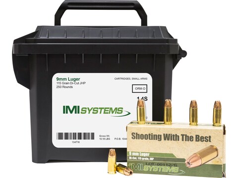 IMI Ammo 9mm Luger 115 Grain Di-Cut Jacketed Hollow Point Ammo Can of