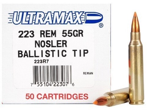 Ultramax Remanufactured Ammo 223 Remington 55 Grain Nosler Ballistic