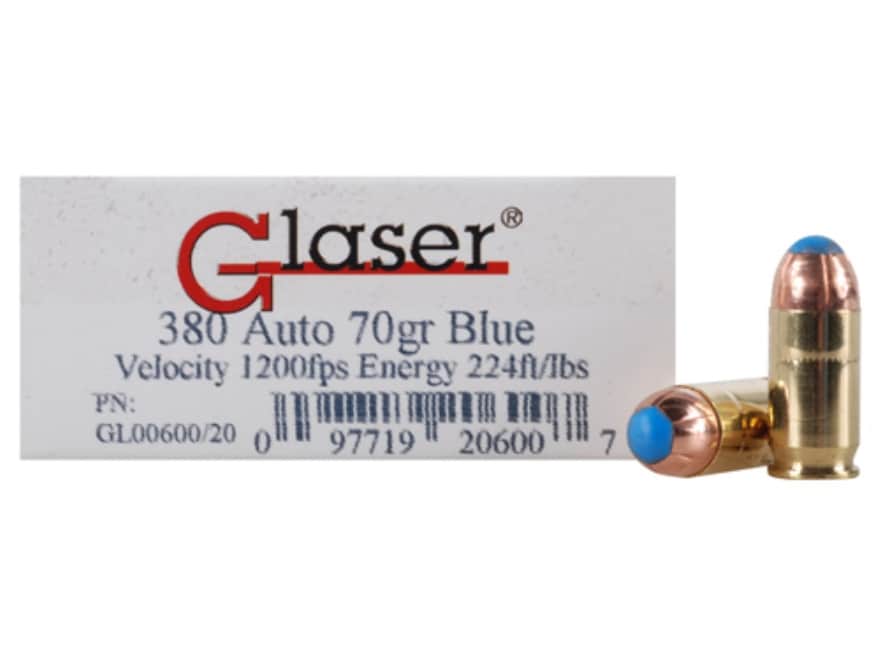 Glaser Blue Safety Slug Ammo 380 ACP 70 Grain Safety Slug 20PK