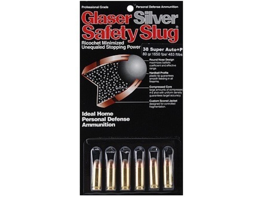 Glaser Silver Safety Slug Ammo 38 Super 80 Grain Safety Slug 6PK