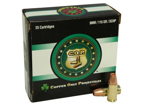 Copper Only Projectiles (C.O.P.) Ammo 9mm Luger 115 Grain Solid Copper