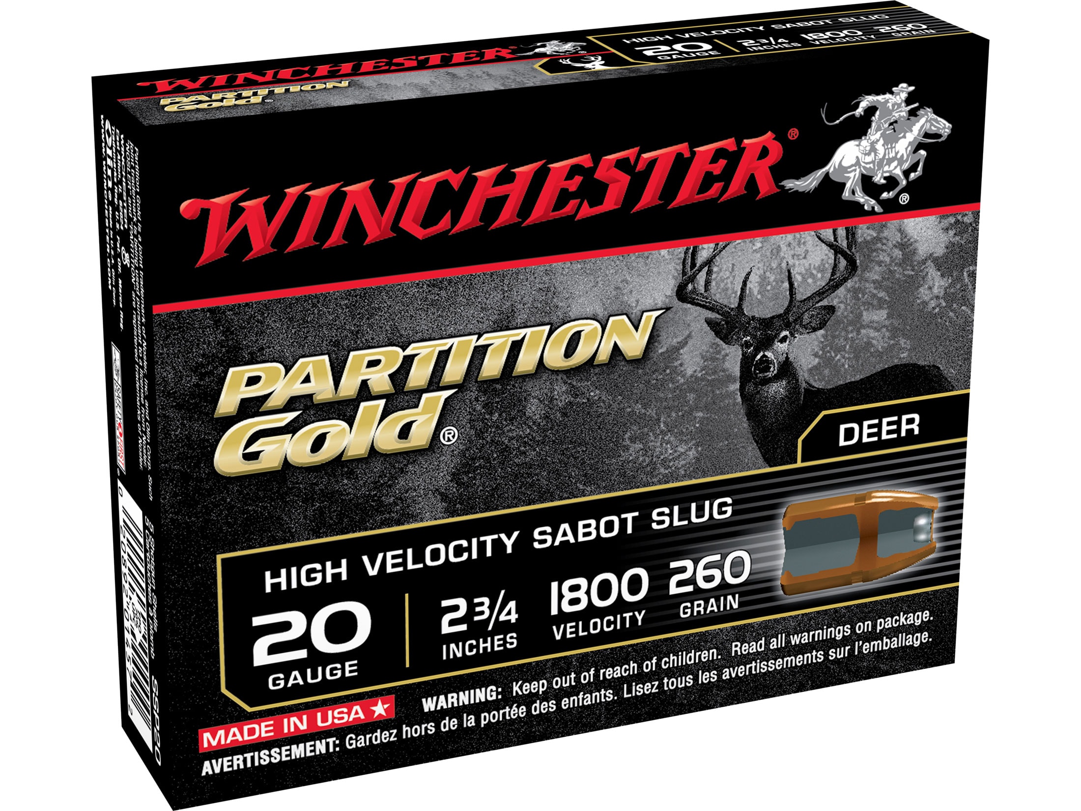 Winchester Partition Gold 20 Ga Sabot Slug 2-3/4 260 Grain Box of 5
