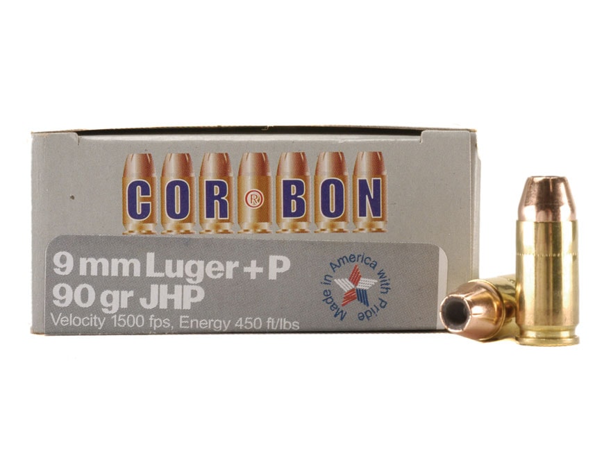 Cor-Bon Self Defense 9mm Luger +P Ammo 90 Grain Jacketed Hollow Point