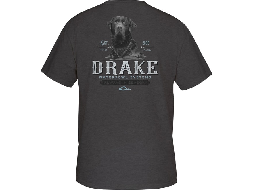 Drake Men's Black Lab Short Sleeve T-Shirt Cotton Charcoal Heather