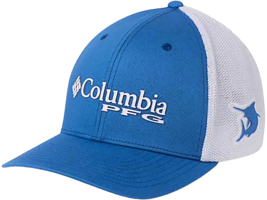 Columbia Mens PFG Logo Mesh Hat Small/Medium White/Vivid Blue