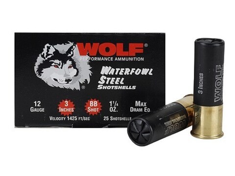 Wolf Waterfowl Ammo 12 Ga 3 1-1/4oz BB Non-Toxic Steel Shot Box of 25