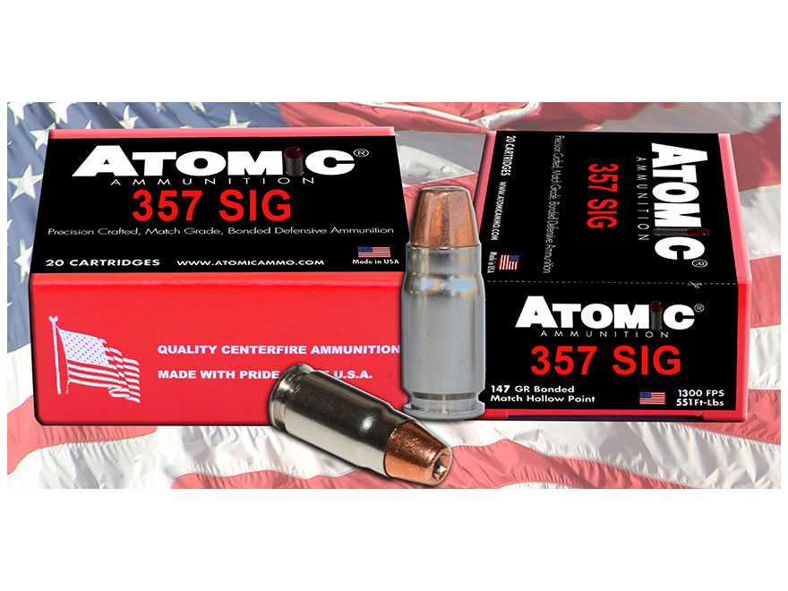 Atomic Ammo 357 Sig Ammo 147 Grain Bonded Jacketed Hollow Point Box of