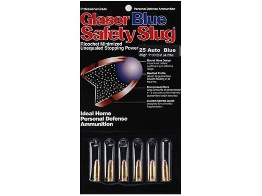 Glaser Blue Safety Slug Ammo 25 ACP 35 Grain Safety Slug 6PK