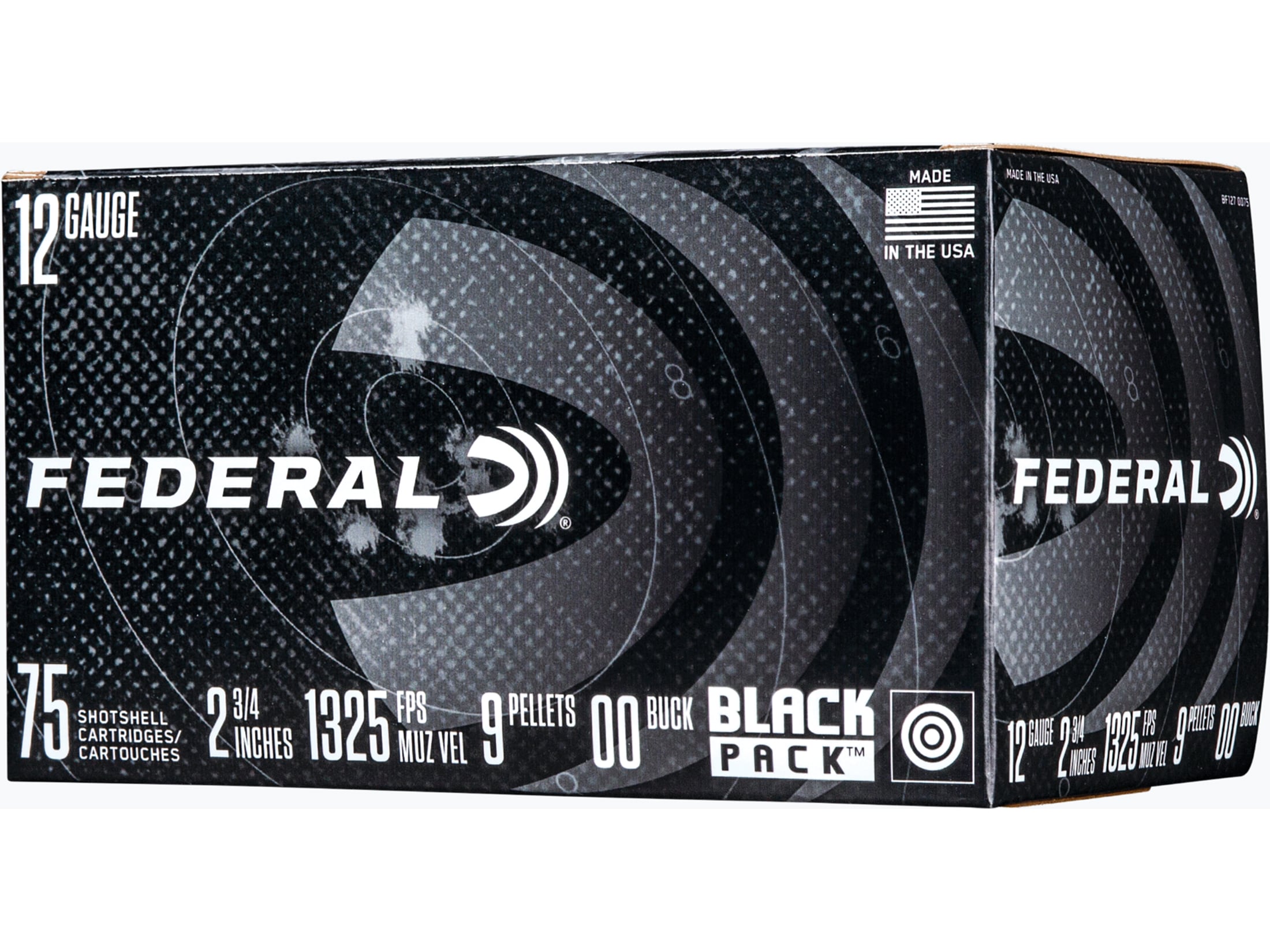 Federal Black Pack 12 Ga Ammo 2-3/4 #00 Buckshot 9 Pellets Box of 75