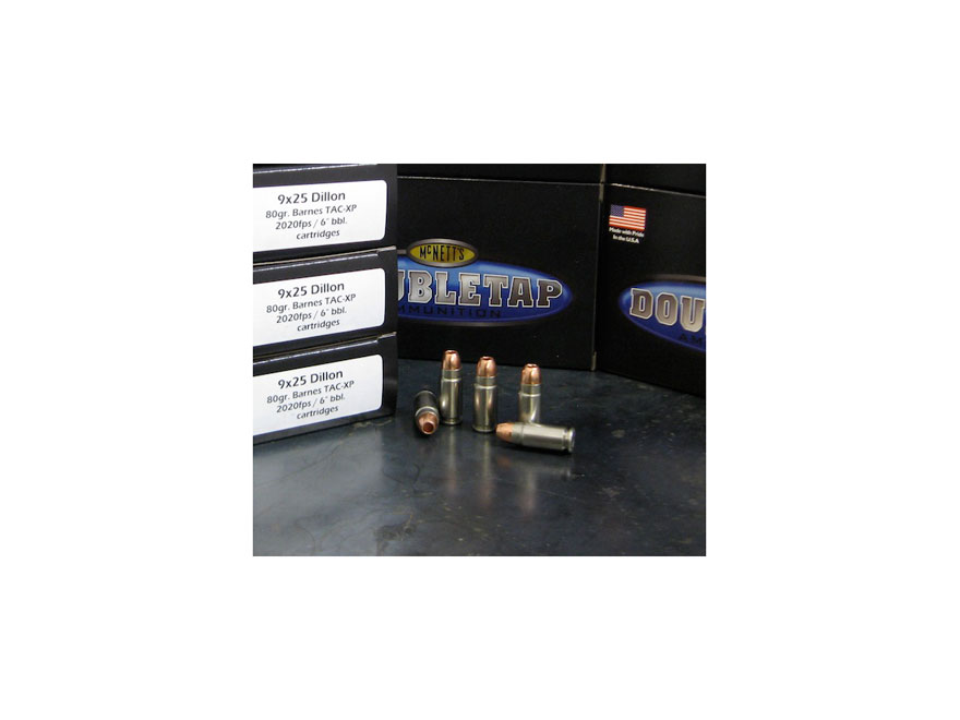 DoubleTap 9x25mm Dillon Ammo 80 Grain Barnes TAC-XP Solid Hollow Point