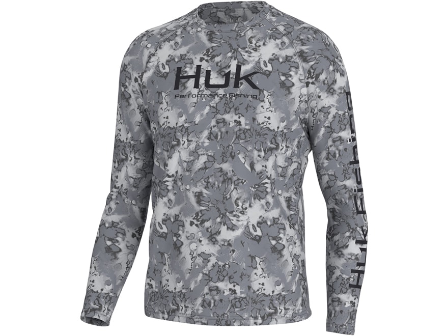 Huk Men's Pursuit Fin Flats Long Sleeve Crew Neck Shirt Moss Large